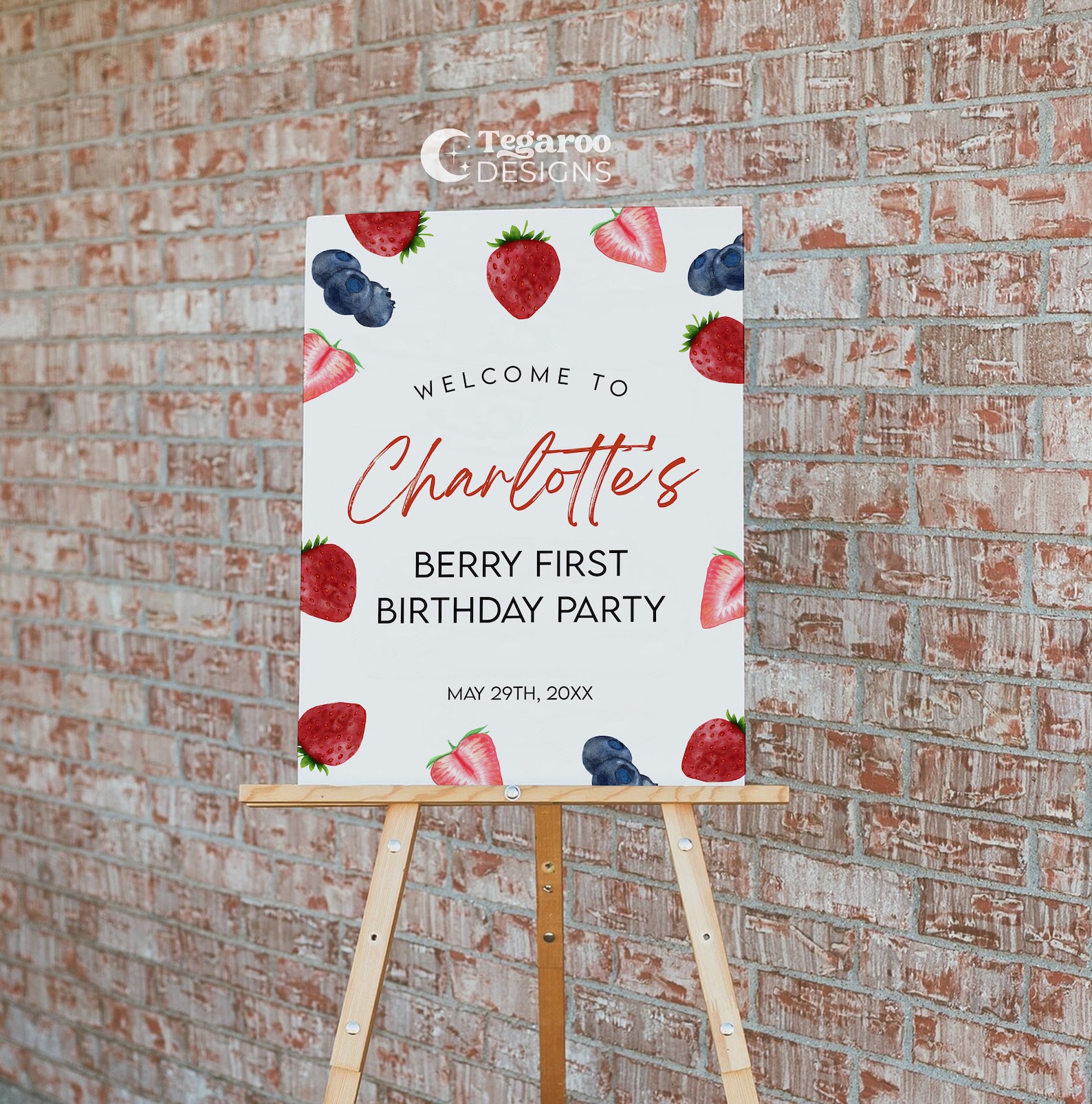 Editable Berry First Baby Welcome Sign Strawberry Blueberry - Etsy