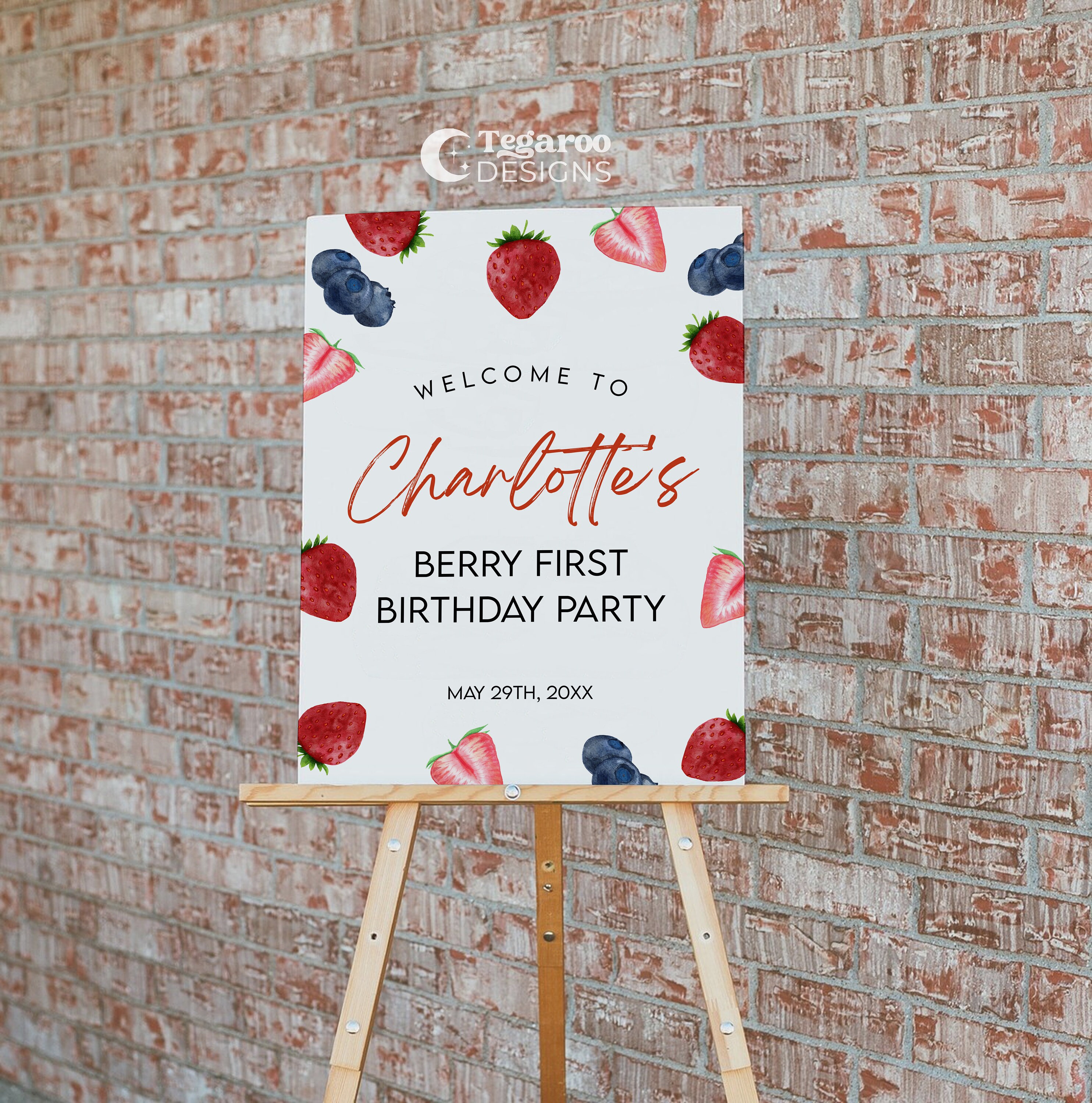 Editable Berry First Baby Welcome Sign Strawberry Blueberry - Etsy