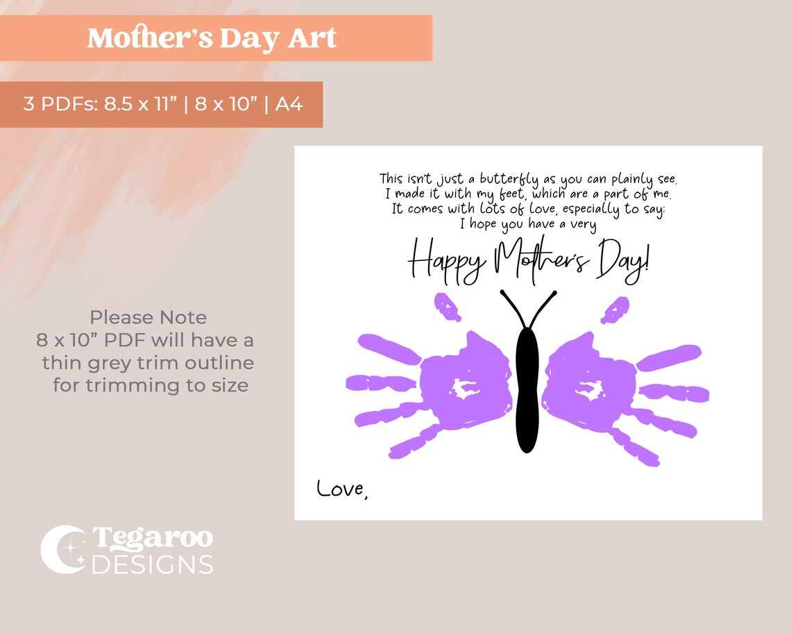 Mothers Day Gift Butterfly Hand Print DIY Craft - Etsy