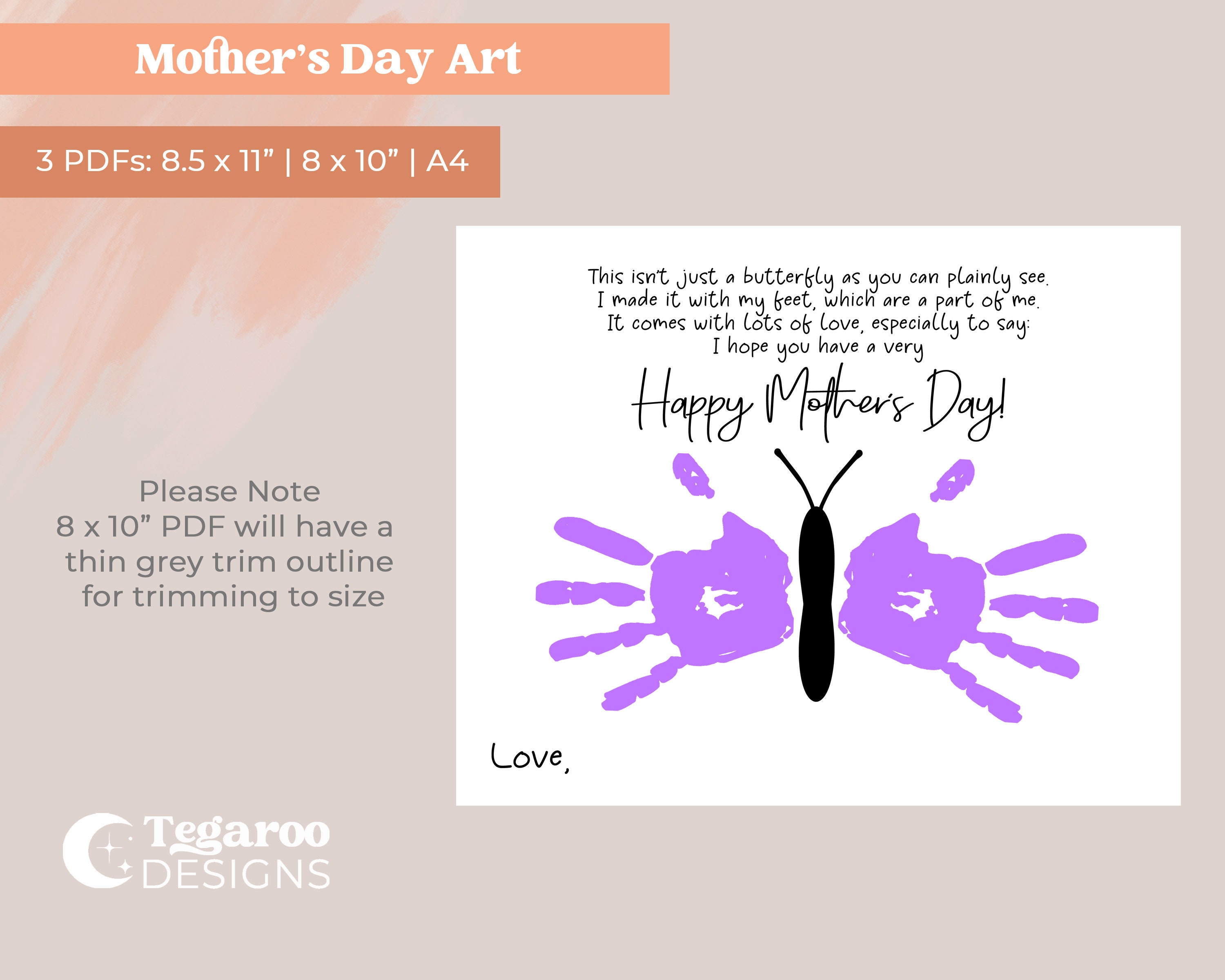 Mothers Day Gift Butterfly Hand Print DIY Craft - Etsy