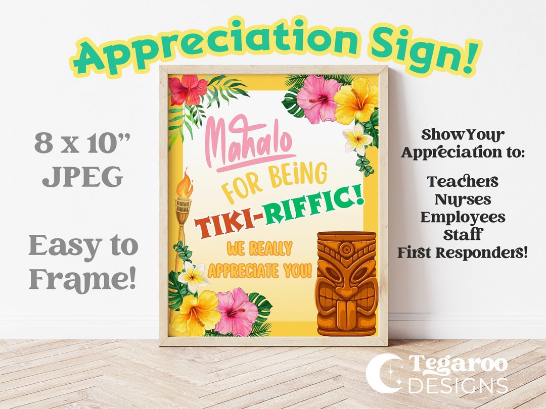 Tiki Hawaiian Luau Party Employee Teacher Appreciation Sign | Summer ...