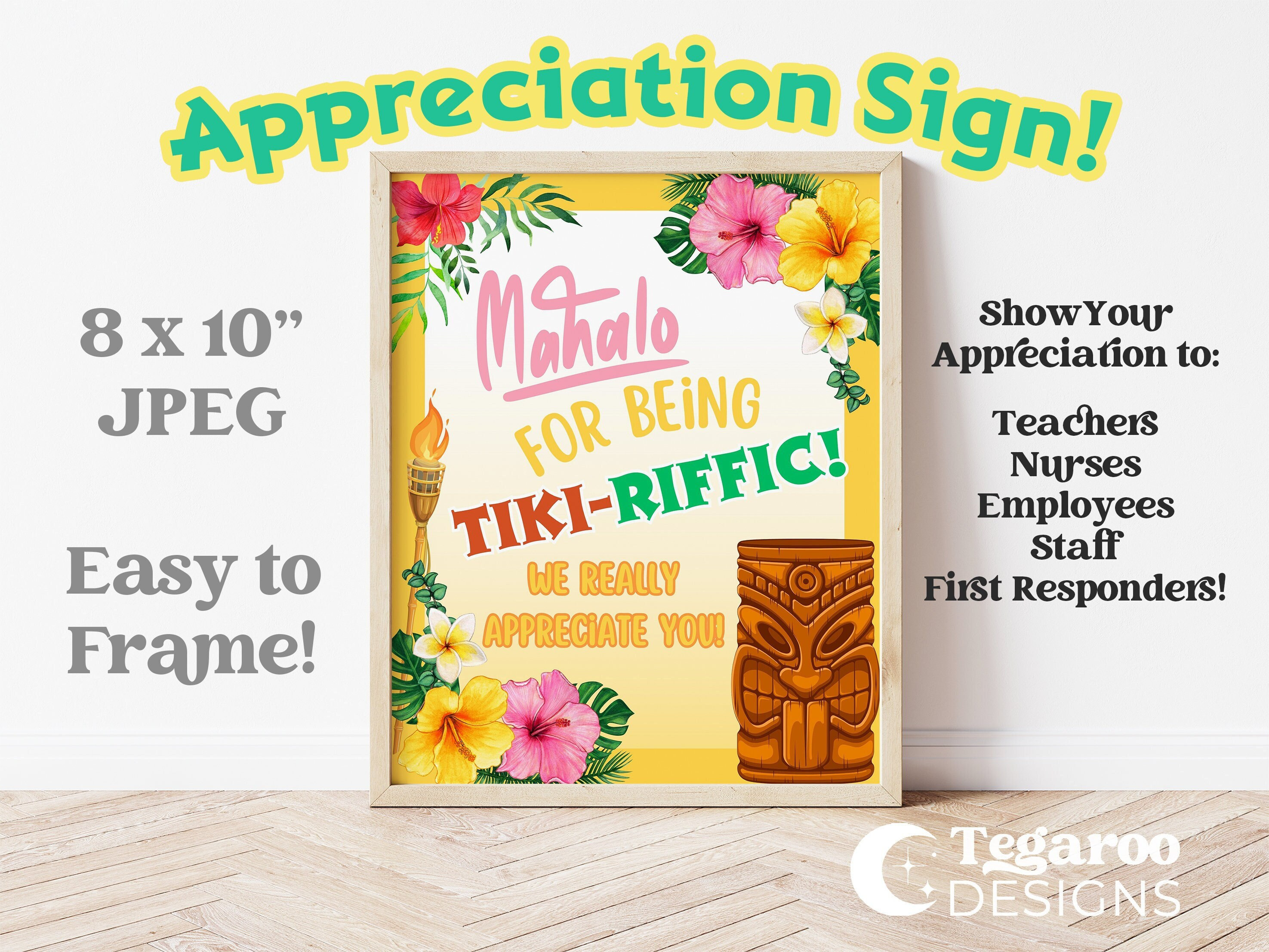 Tiki Hawaiian Luau Party Employee Teacher Appreciation Sign | Summer ...