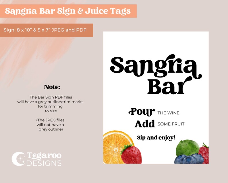 Sangria Bar Sign | Watercolor Retro Modern Minimalist Sangria Bar Sign ...
