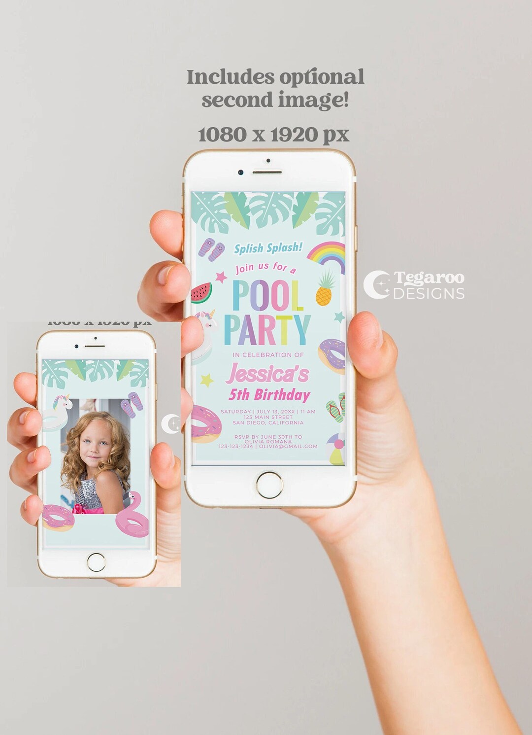 Pastel Rainbow Pink Pool Party Digital Birthday Invitation | Unicorn ...
