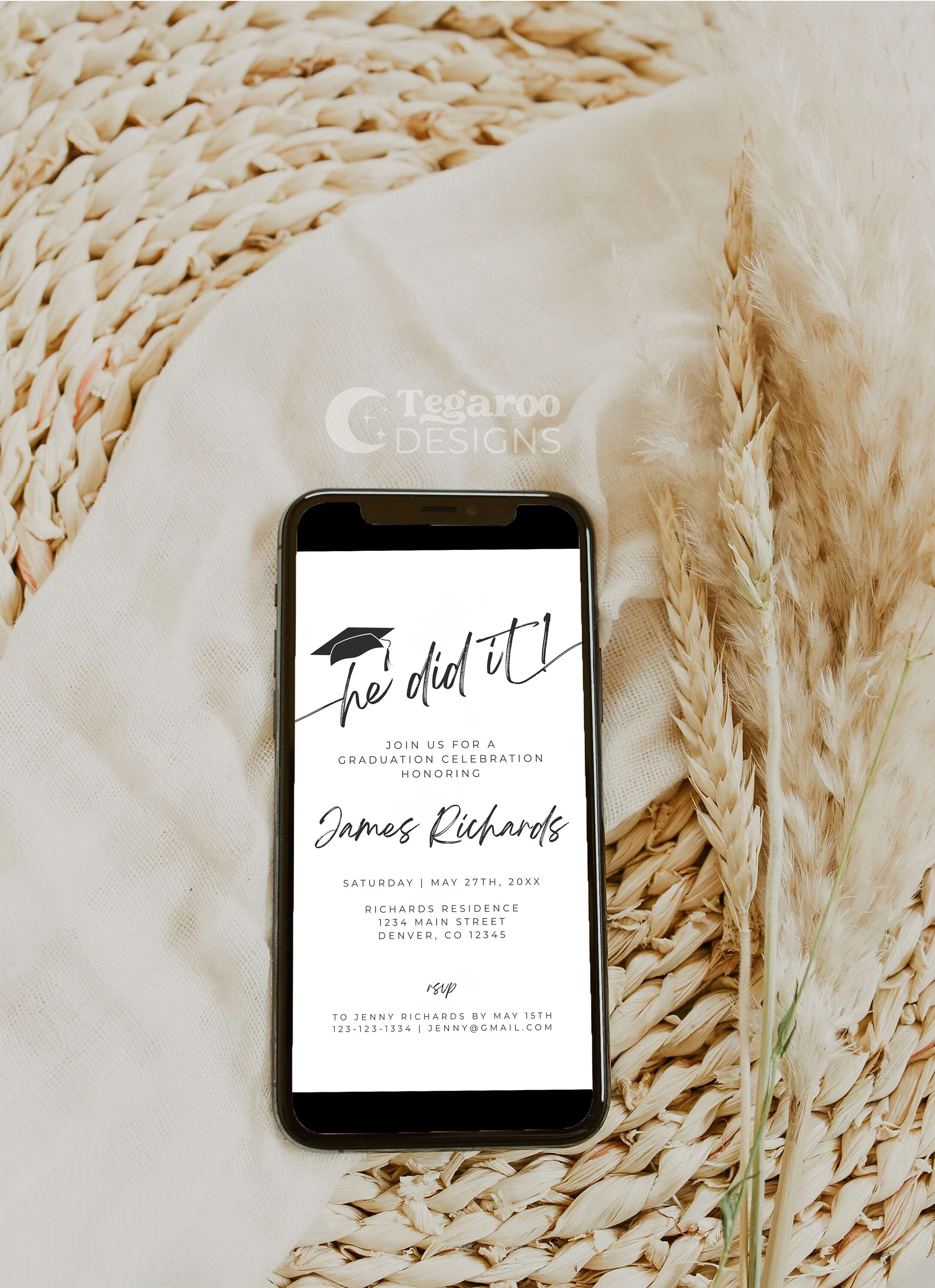 Minimalist He Did It Graduation Photo Party Digital Invite | Graduation ...
