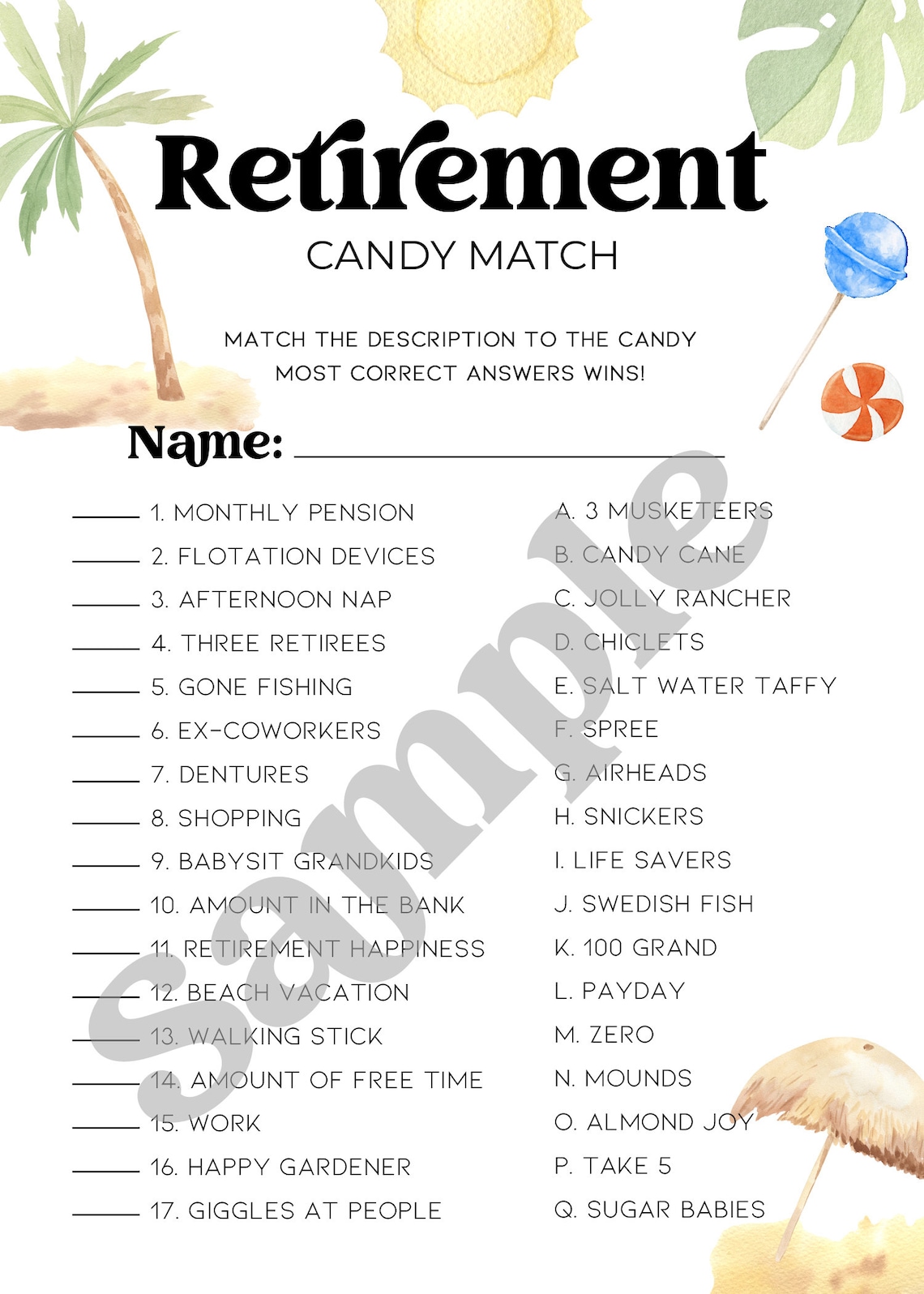 Fun Retirement Retiree Party Games Modern Retro Candy - Etsy