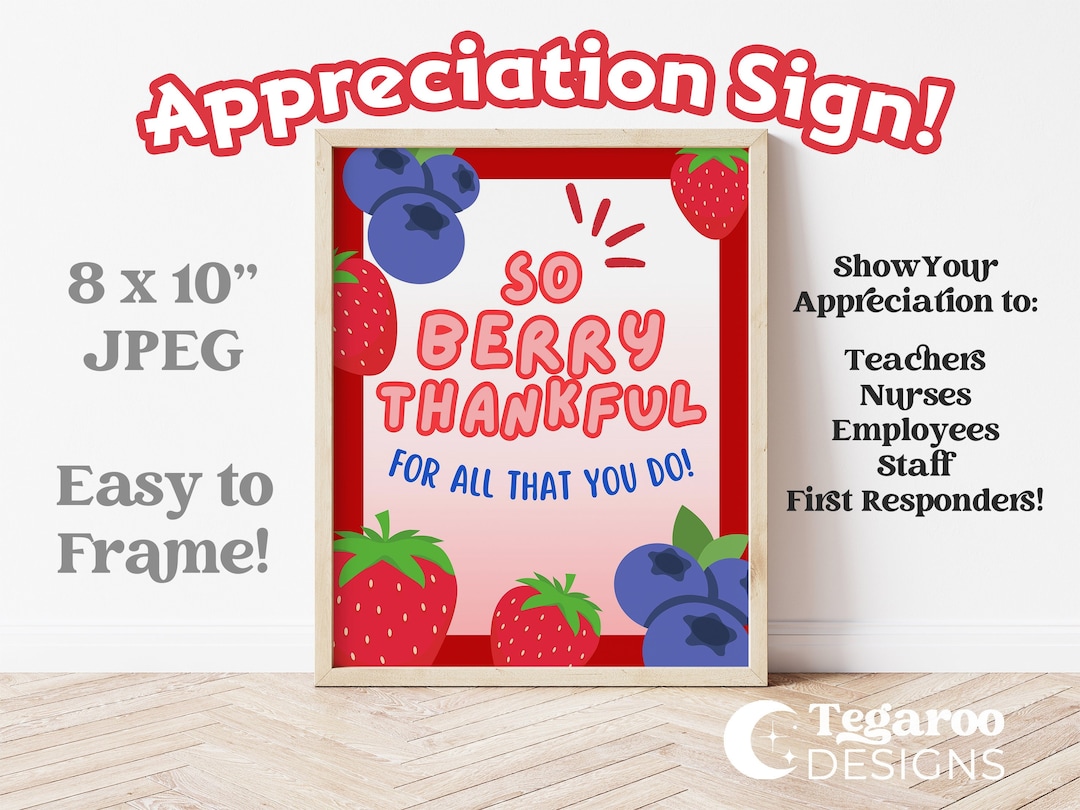 Strawberry Fruit Employee Teacher Appreciation Sign | Mixed Berry Best ...