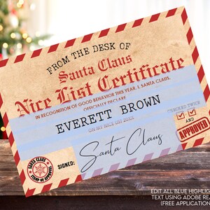 Editable Santa Letter | Nice List Certificate | Christmas Eve Letter ...