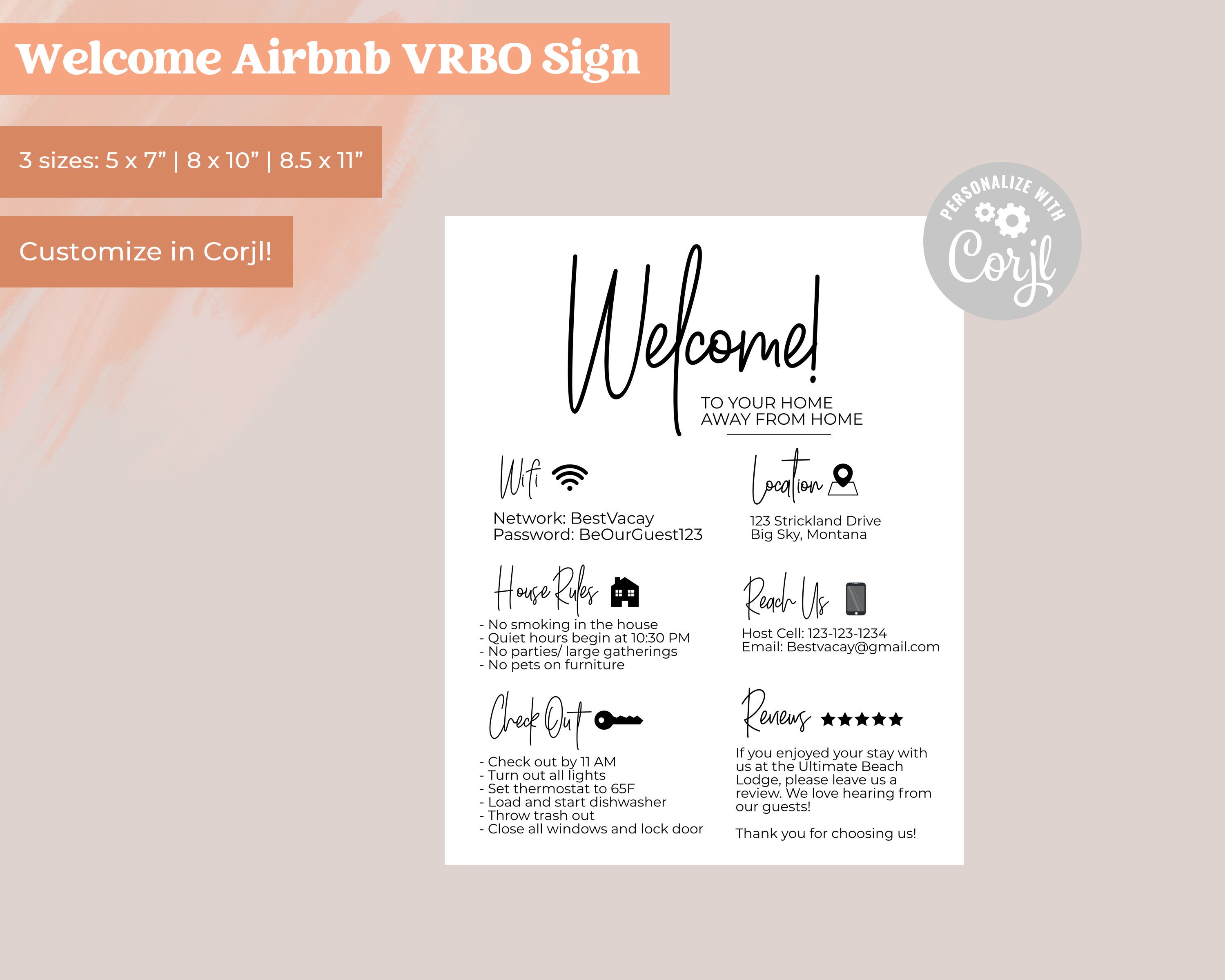 Airbnb VRBO Vacation Welcome Sign | Vacation Rental | Wifi | House ...