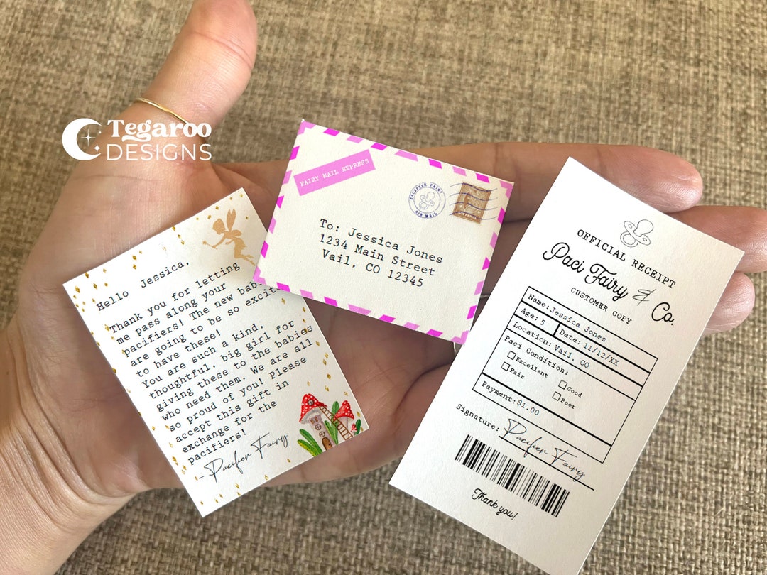 Pink Pacifier Binky Fairy Miniature Letter, Receipt, Envelope | Girl ...