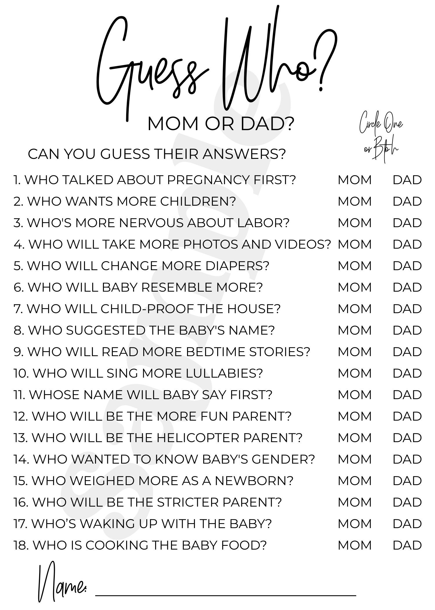 EDITABLE Guess Who Mom or Dad | Mommy or Daddy Game | Fun Baby Shower ...