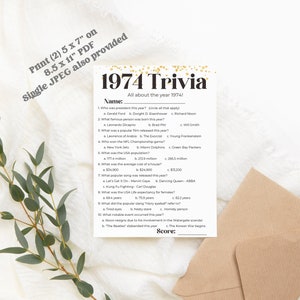 1974 Trivia | 50th Birthday Trivia Game | 50th Birthday Activity ...