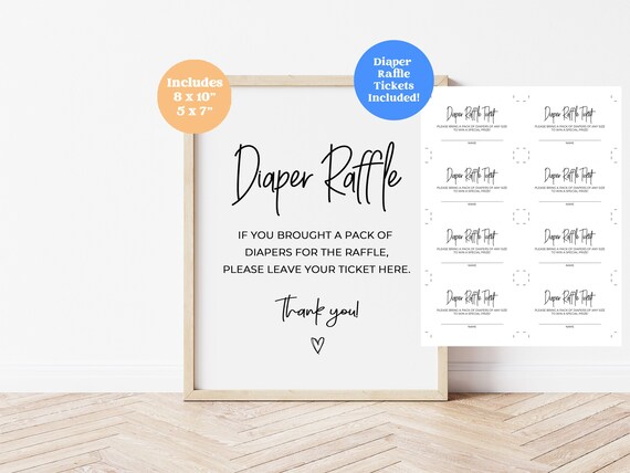 Simple Clean Modern Minimalist Diaper Raffle Sign With Diaper - Etsy
