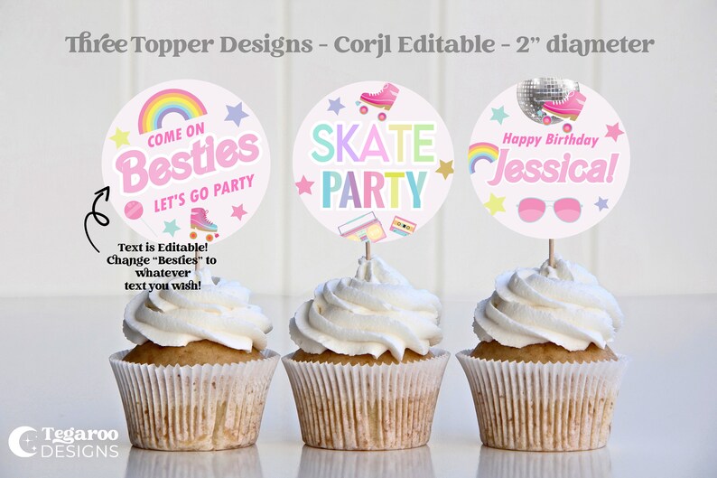 Dolly Doll Retro Roller Skate Party Birthday Cupcake Toppers | 80s Come ...