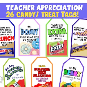 23 Teacher Employee Appreciation Tags | Candy Bar Gift Tag | Treat Tags ...