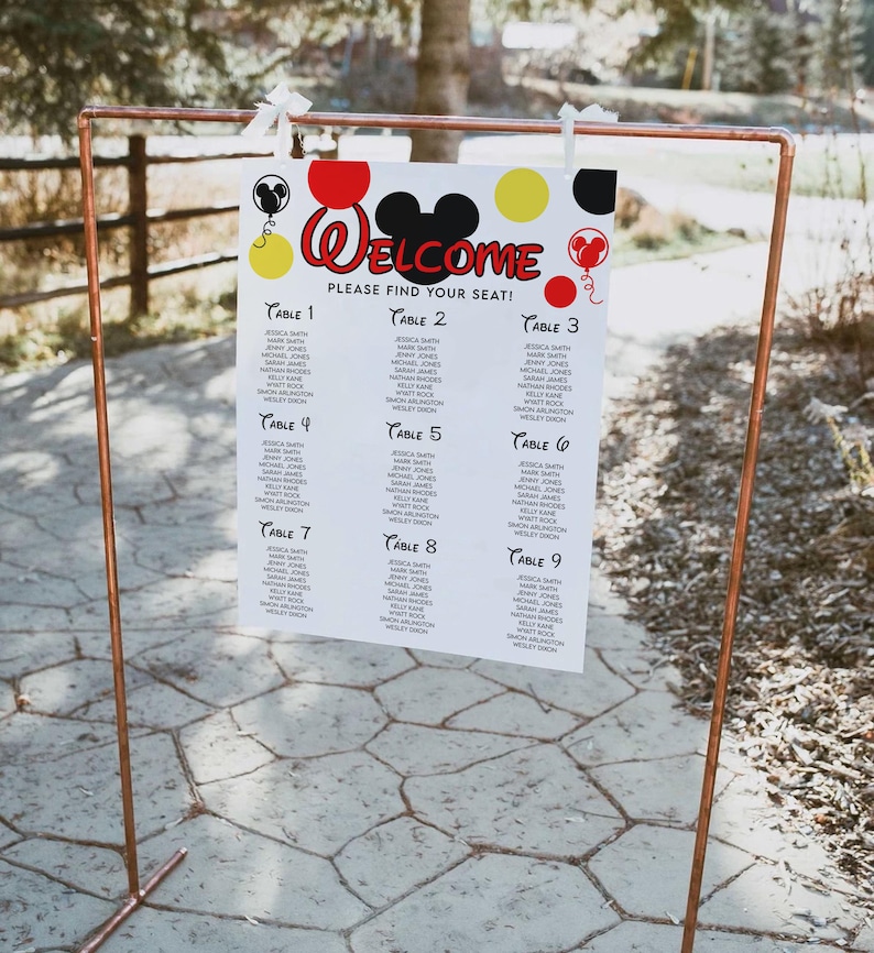 Mickey Mouse Seating Chart Sign | Seating Assignment | Birthday Party ...