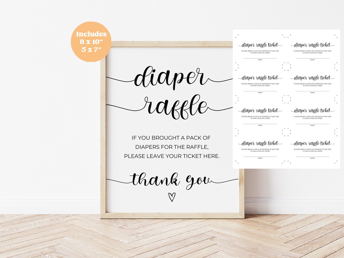 Simple Clean Modern Minimalist Diaper Raffle Sign Diaper | Etsy