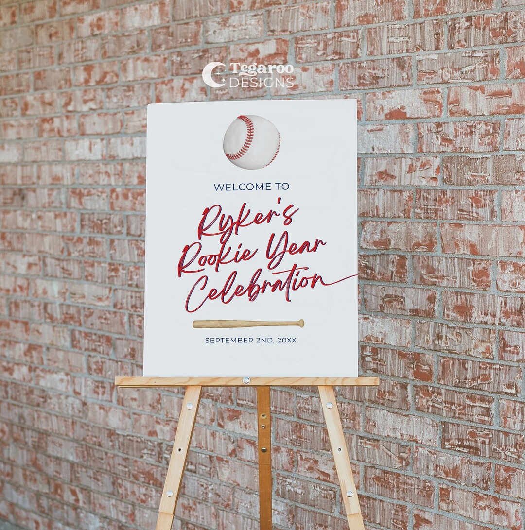 Baseball Minimalist Rookie of the Year Birthday Party Welcome Sign ...