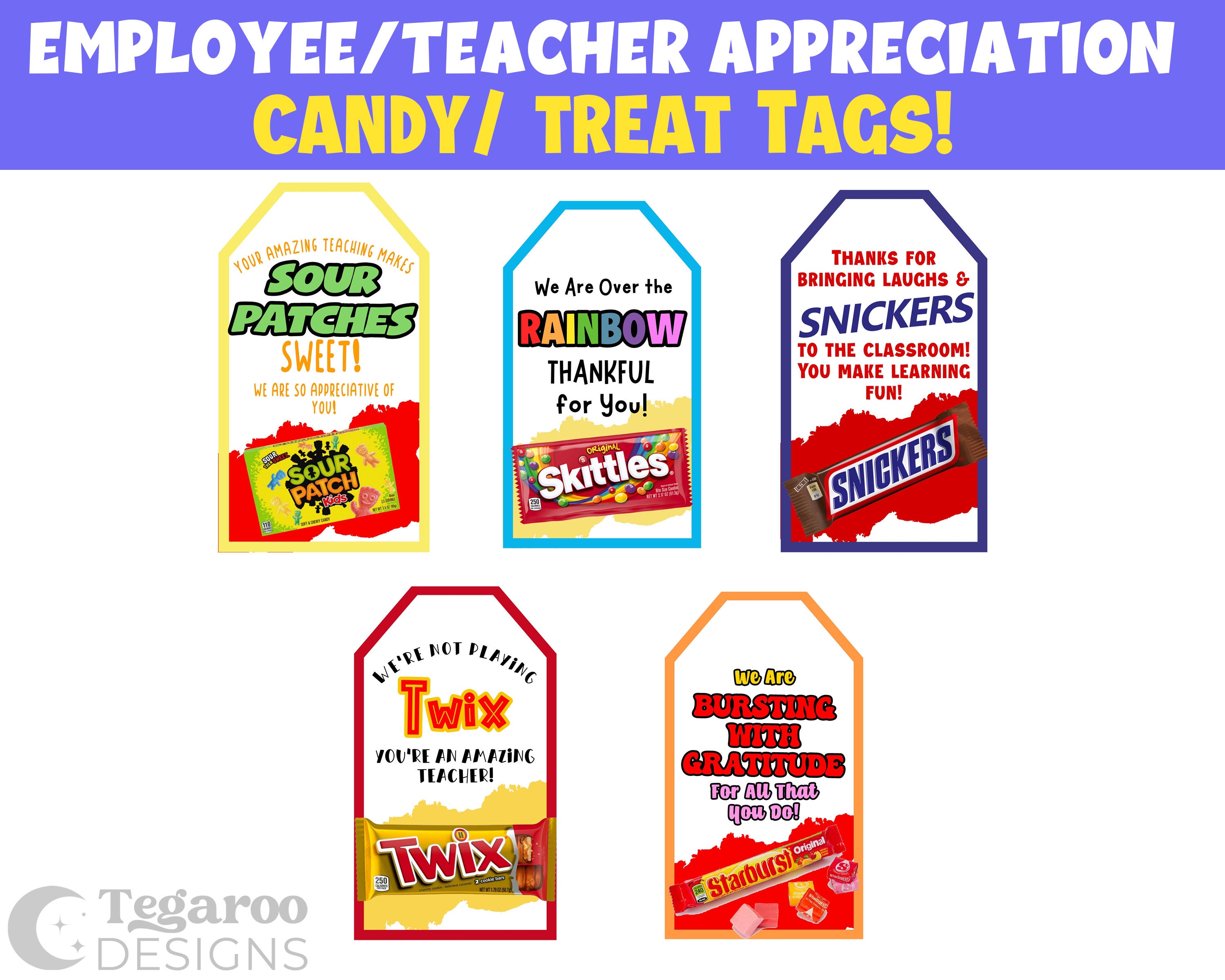 26 Teacher Appreciation Tags | Candy Bar Gift Tag | Treat Tags ...