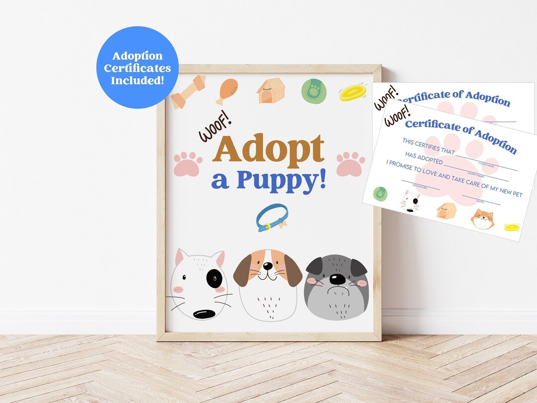 Adopt a Puppy Sign and Adoption Certificates | Puppy Birthday | Dog ...