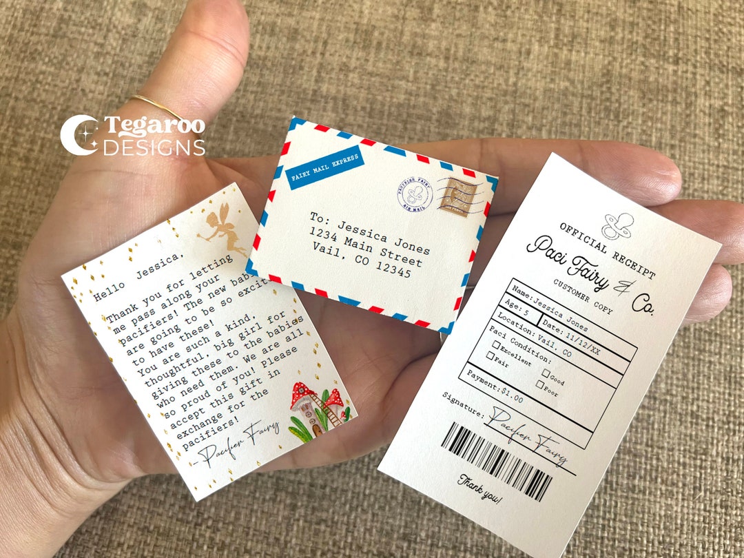 Pacifier Binky Fairy Miniature Letter, Receipt, Envelope | Boy or Girl ...