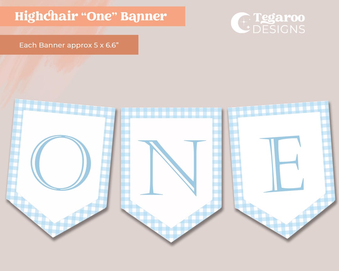 Blue Gingham High Chair Banner| Birthday ONE Banner | Gingham ...