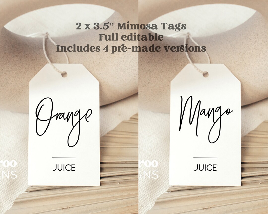 Modern Mimosa Tags | Minimalist Simple Modern | Mimosa Sign | Juice ...
