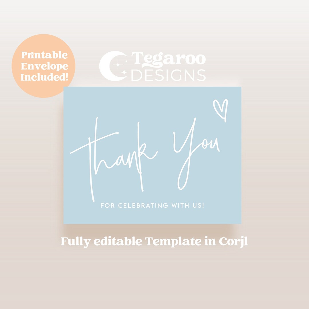 Thank You Card | Baby Shower | Bridal Shower | Oh Boy | Blue Simple Minimalist Modern | Dusty ...
