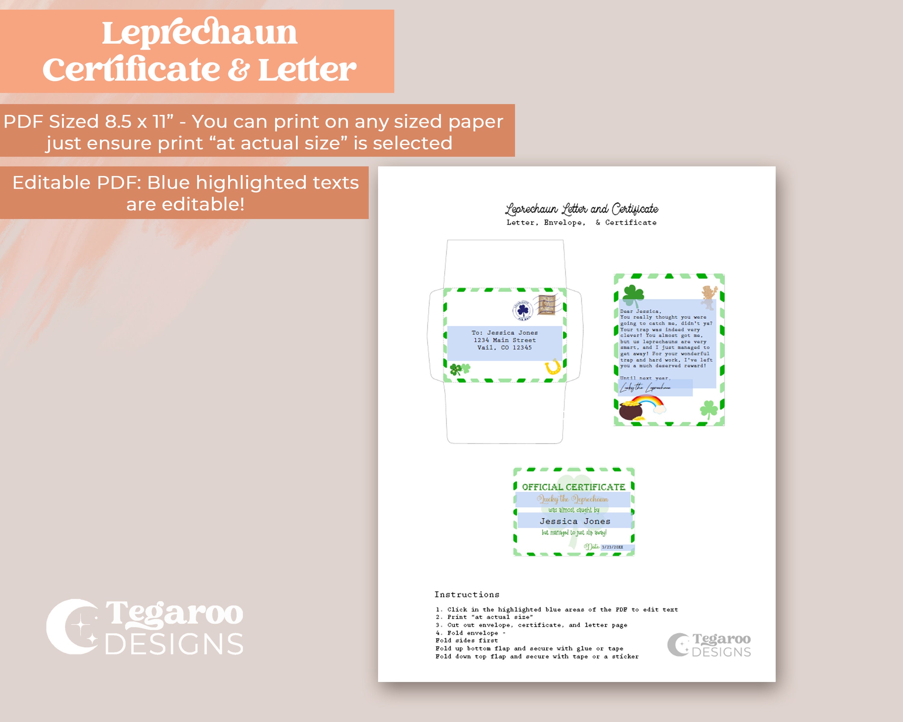 Customizable Leprechaun Letter and Leprechaun Trap Certificate | St ...
