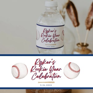 Baseball Water Bottle Label Minimalist Rookie of the Year Sports Water ...