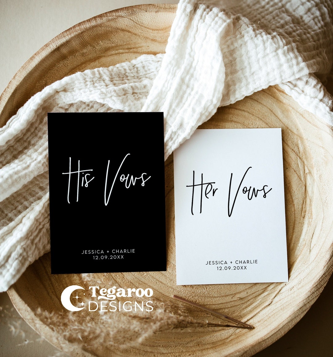 EVERLY | His and Her Wedding Vows Template, Black White, Personalized ...