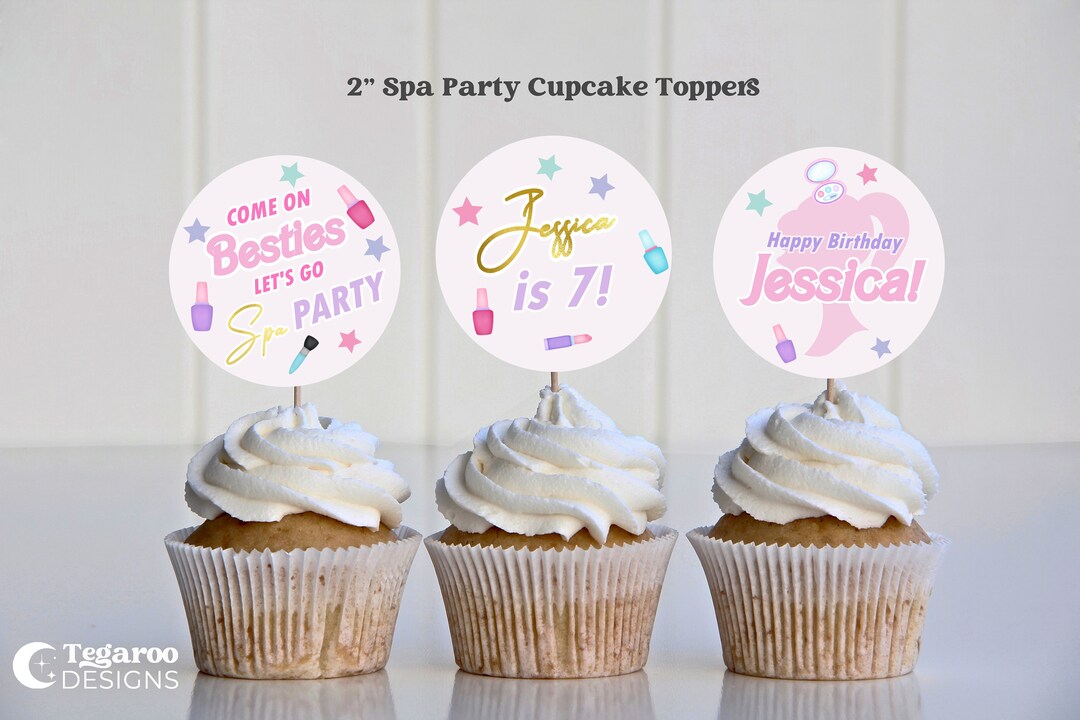 Spa Cupcake Toppers Editable | Spa Party Decorations | Spa Birthday ...