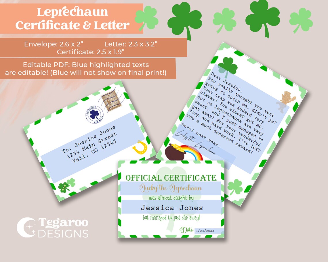 Customizable Leprechaun Letter and Leprechaun Trap Certificate | St ...