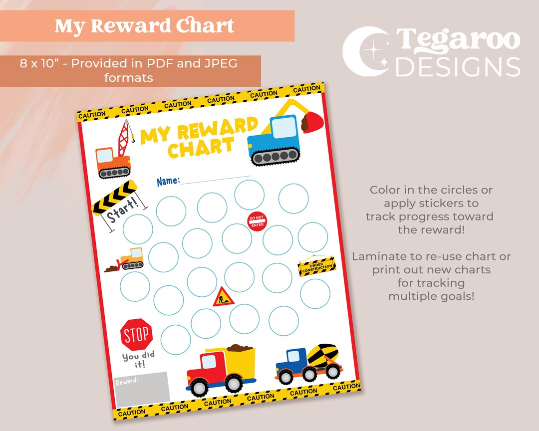 Construction Truck Excavator Reward Chart | Behavior Potty Chart ...