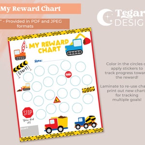 Construction Truck Excavator Reward Chart | Behavior Potty Chart ...