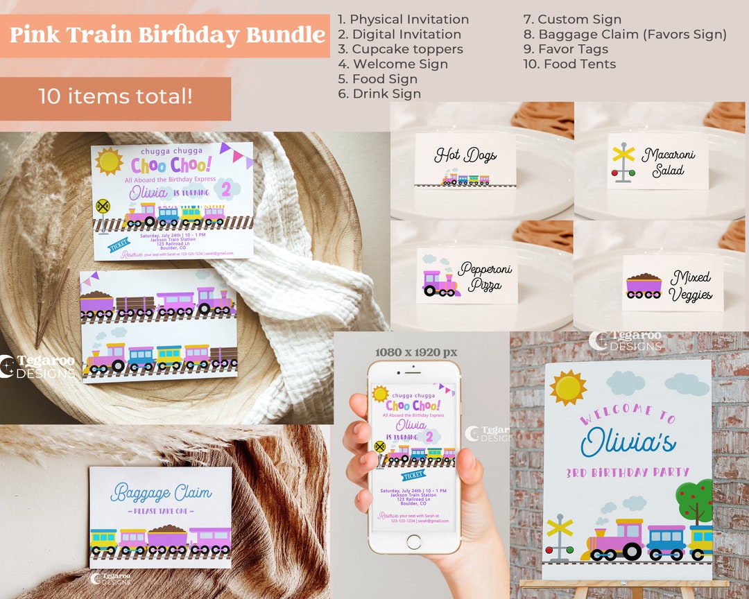 Pink Girl Train Birthday Party Bundle | Welcome Sign | Cupcake Topper ...