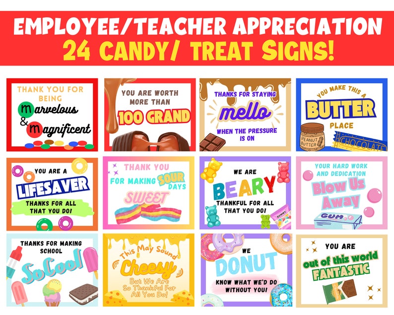 26 Teacher Appreciation Tags | Candy Bar Gift Tag | Treat Tags ...