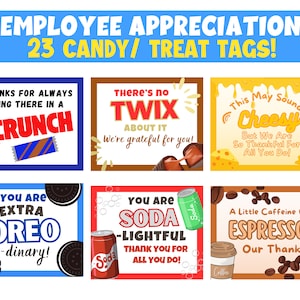 23 Teacher Employee Appreciation Tags | Candy Bar Gift Tag | Treat Tags ...