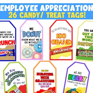 23 Teacher Employee Appreciation Tags | Candy Bar Gift Tag | Treat Tags ...