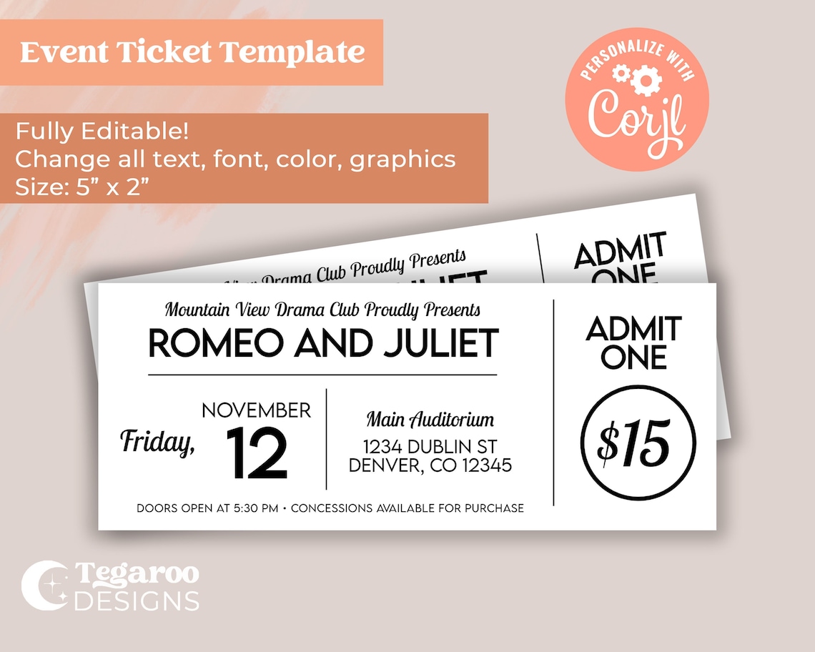 Editable Event Ticket Template School Event Ticket Church - Etsy