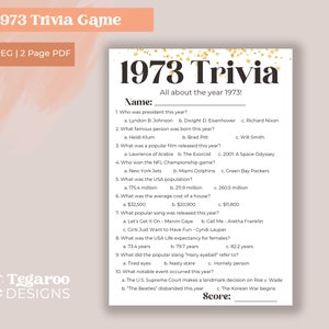 1973 Trivia | 51st Birthday Trivia Game | 51st Birthday Activity ...