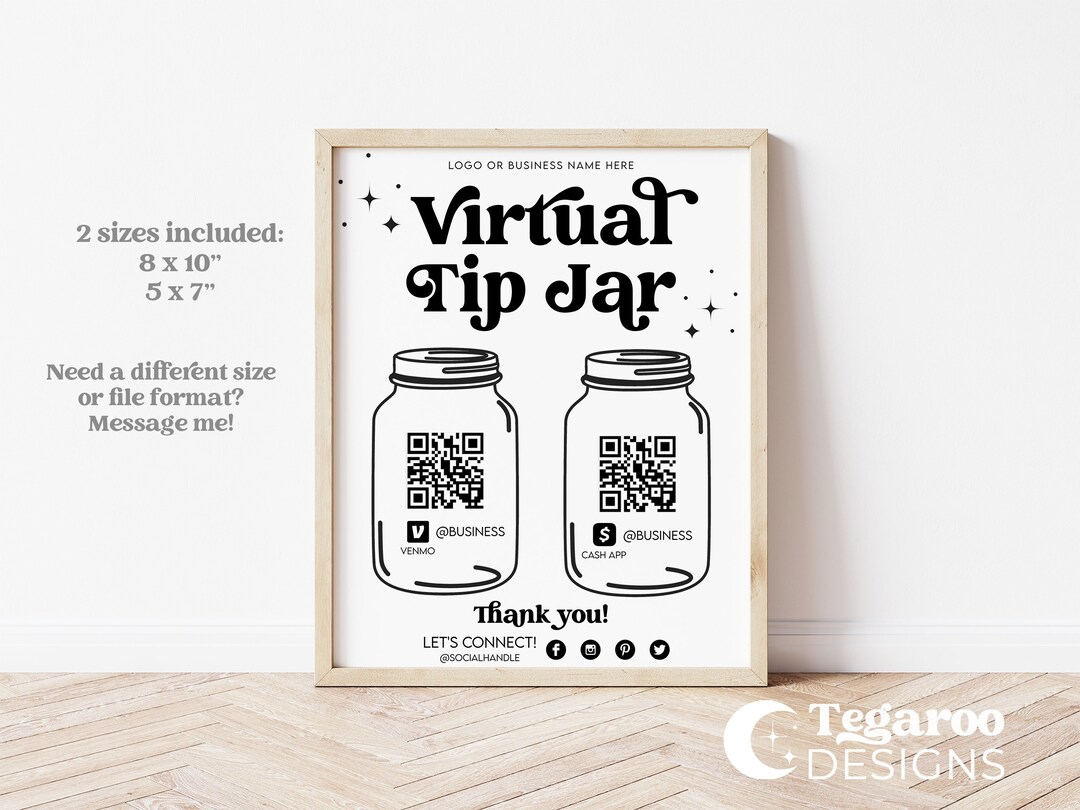 Retro Modern Virtual Tip Jar | Business Sign | QR Code | Scan to Pay or ...