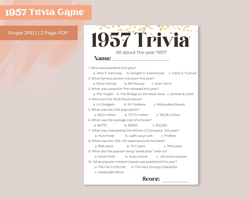 1957 Trivia 66th Birthday Trivia Game 66th Birthday - Etsy