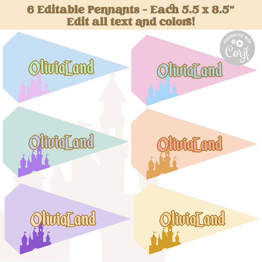 Editable Disneyland Retro Pennants | Happiest Birthday on Earth ...