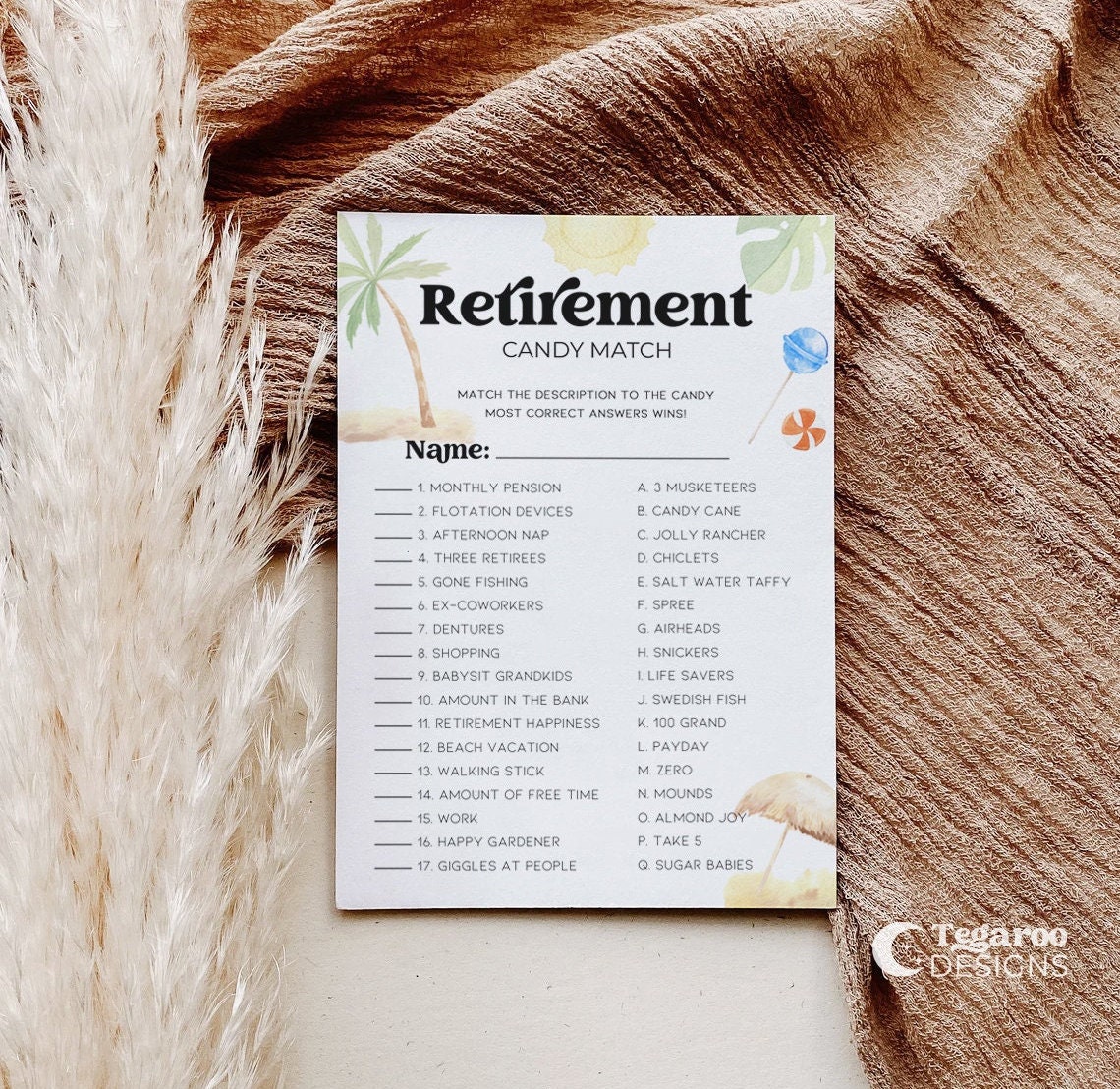 Fun Retirement Retiree Party Games | Modern Retro | Candy Match Trivia ...
