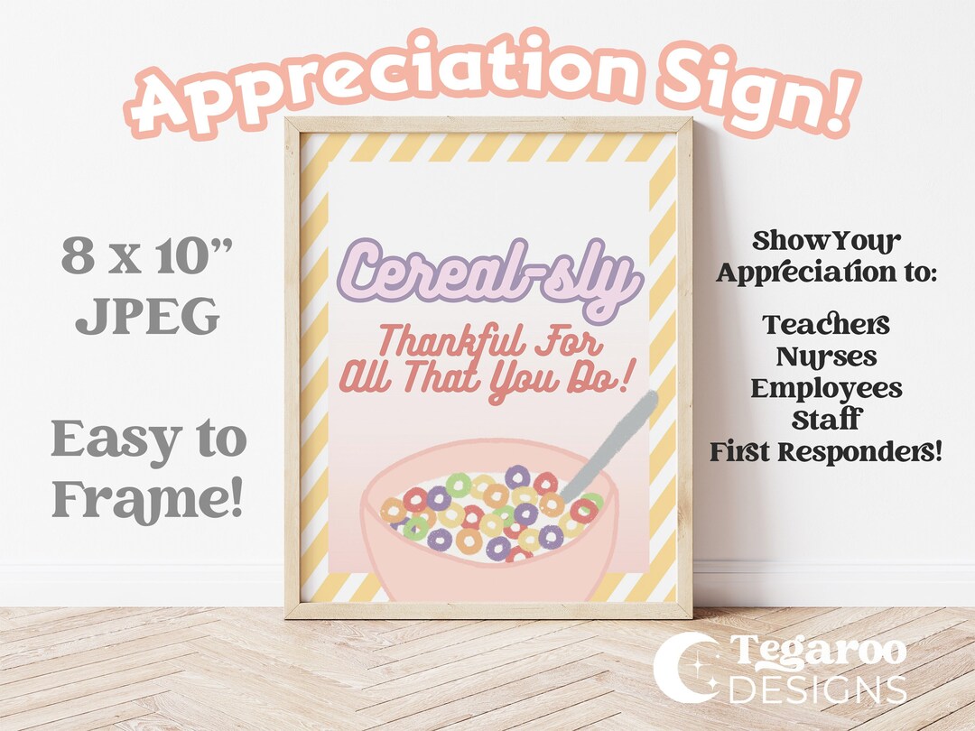 Cereal Sign | Cereal Breakfast Bar | Appreciation Week | First ...