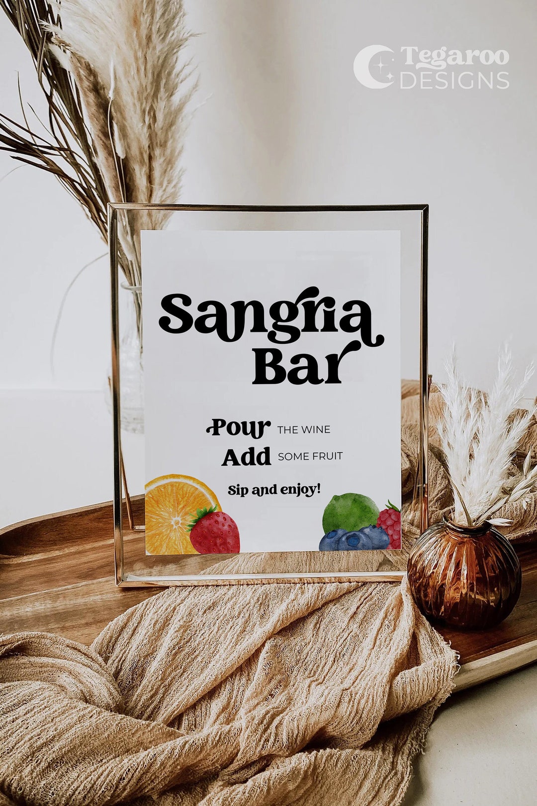 Sangria Bar Sign | Watercolor Retro Modern Minimalist Sangria Bar Sign ...