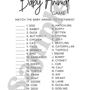 Baby Animal Name Game | Baby Shower Games | Instant Download ...