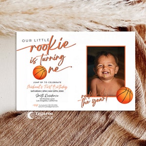 Basketball Birthday Invitation | 6 X 4 | Photo | 1st Birthday Rookie ...