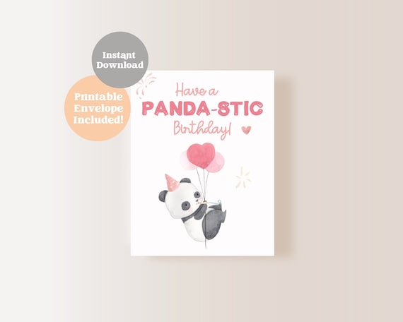 Printable Panda Birthday Card Pandastic Watercolor | Etsy